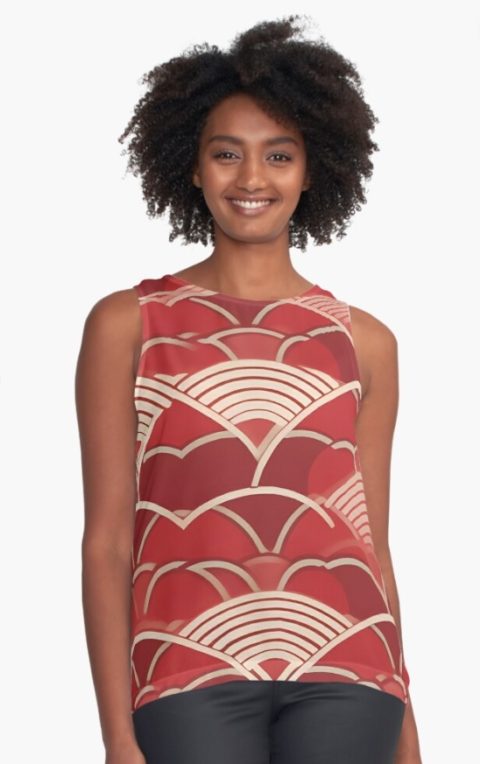 Seigaiha Red and Tope Sleeveless Top by Hashola Designs - Hashola Designs