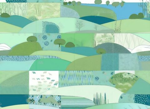 Patchwork With Blue and Green Landscape Art - Hashola Designs